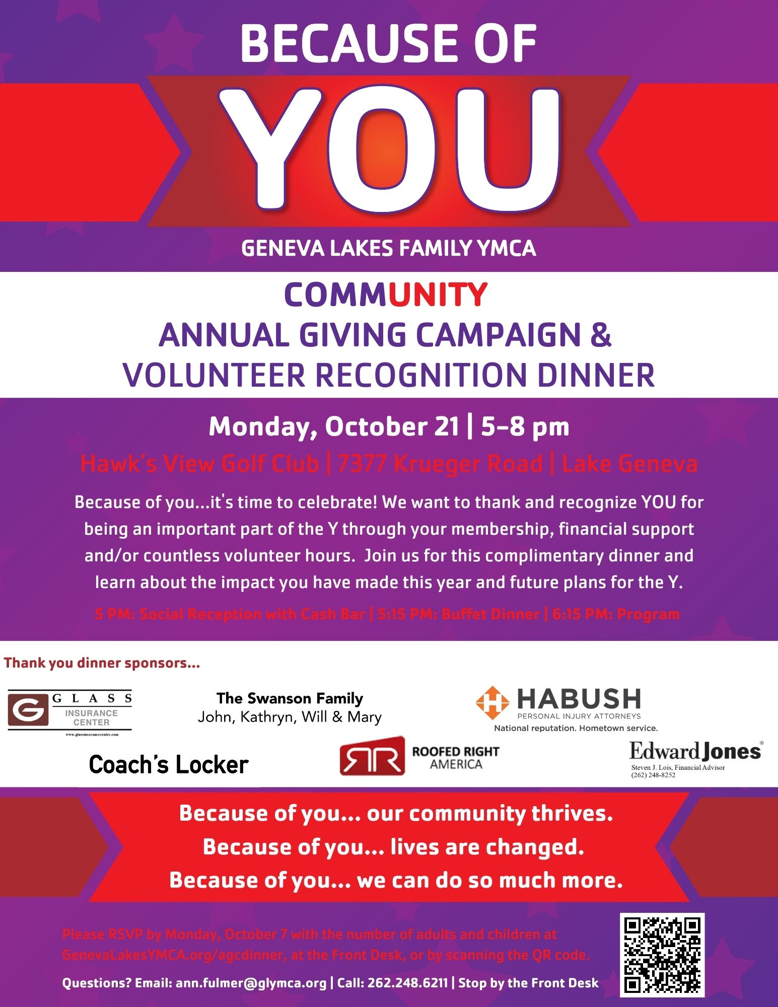 Annual Giving Campaign Dinner & Volunteer Recognition - Geneva Lakes Family YMCA